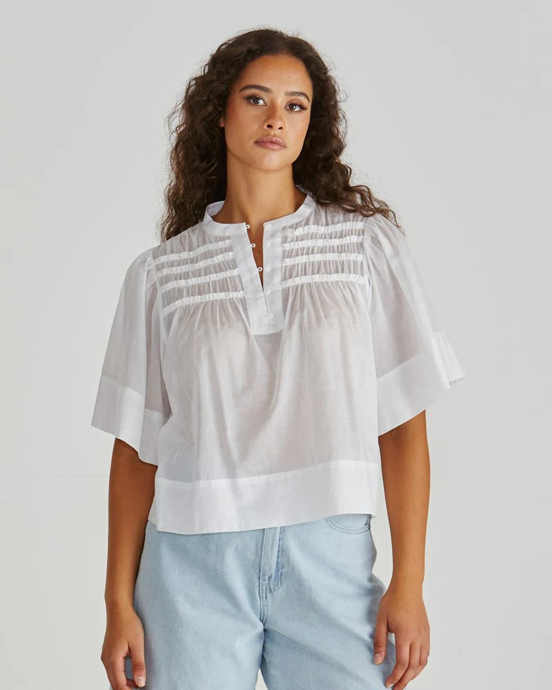 Pammi Ruffle Yoke Blouse - White – Miss Dolly